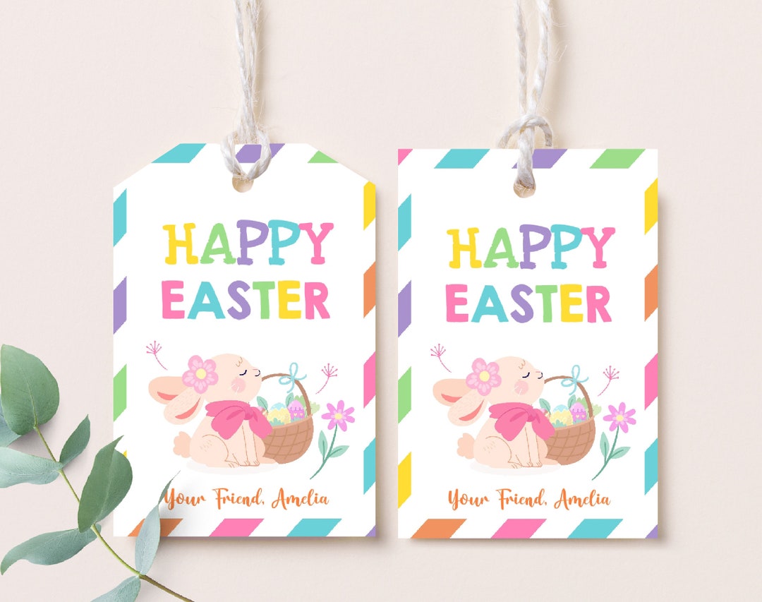 EDITABLE Easter Tag Party Egg Hunt Basket Gift Happy Spring Bunny ...
