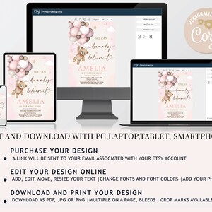 Teddy Bear Birthday Invitation First 1st Party Invite Girl Any Age We ...