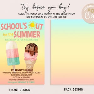 End of School Party Editable Invitation, Back to School Party Invite ...