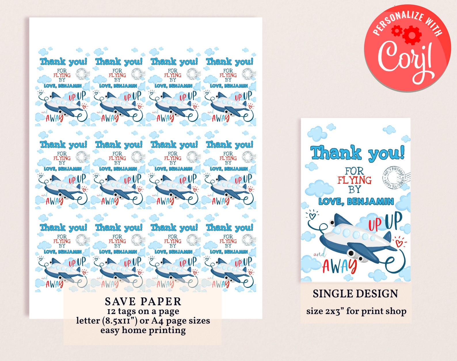 Printable Airplane Favor Tags Aviation Thank You Tags - Etsy
