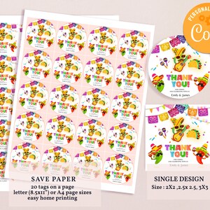 Fiesta Gift Tags Mexican Birthday Party Thank You Stickers Taco Bout ...