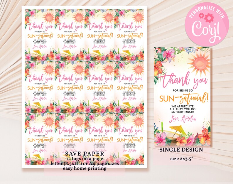 Thank You for Being so Sun-sational Gift Tags Teacher Appreciation ...