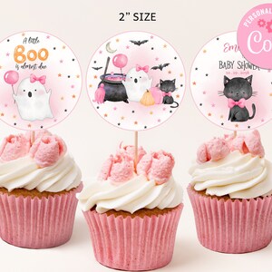 Halloween Baby Shower Cupcake Toppers A Little Boo Pink Ghost Favor ...