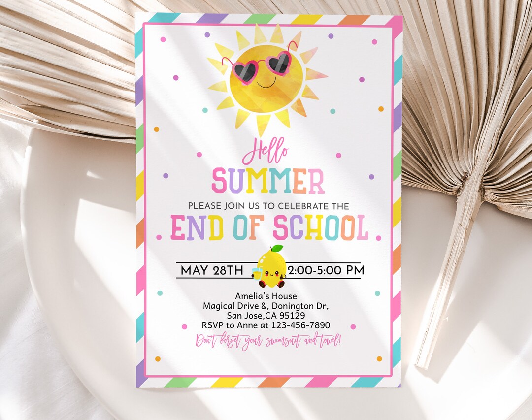End of School Party Invitation Goodbye School Hello Summer Invite ...