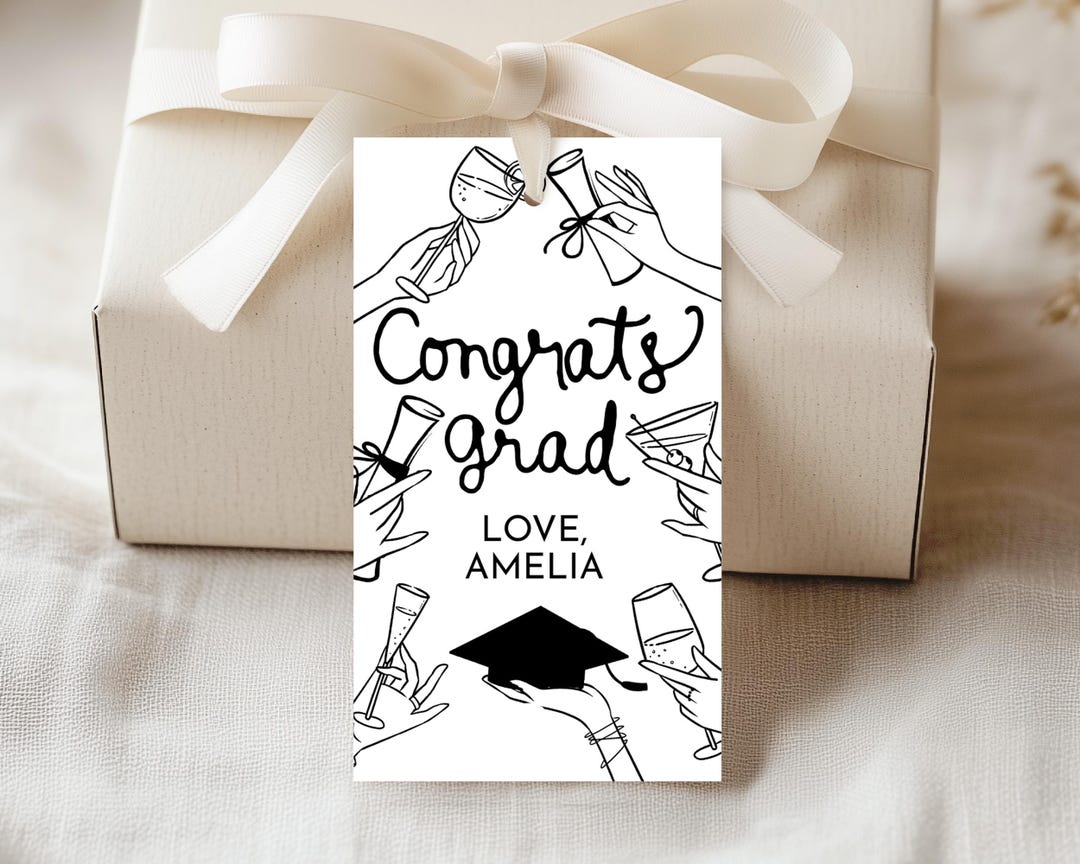 Congrats Grad Gift Tags Hand Drawn Congratulations Graduate Wine ...