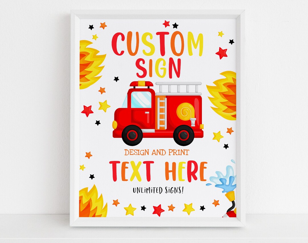Firetruck Custom Sign Boy 1st First Birthday Party Decor Fireman ...