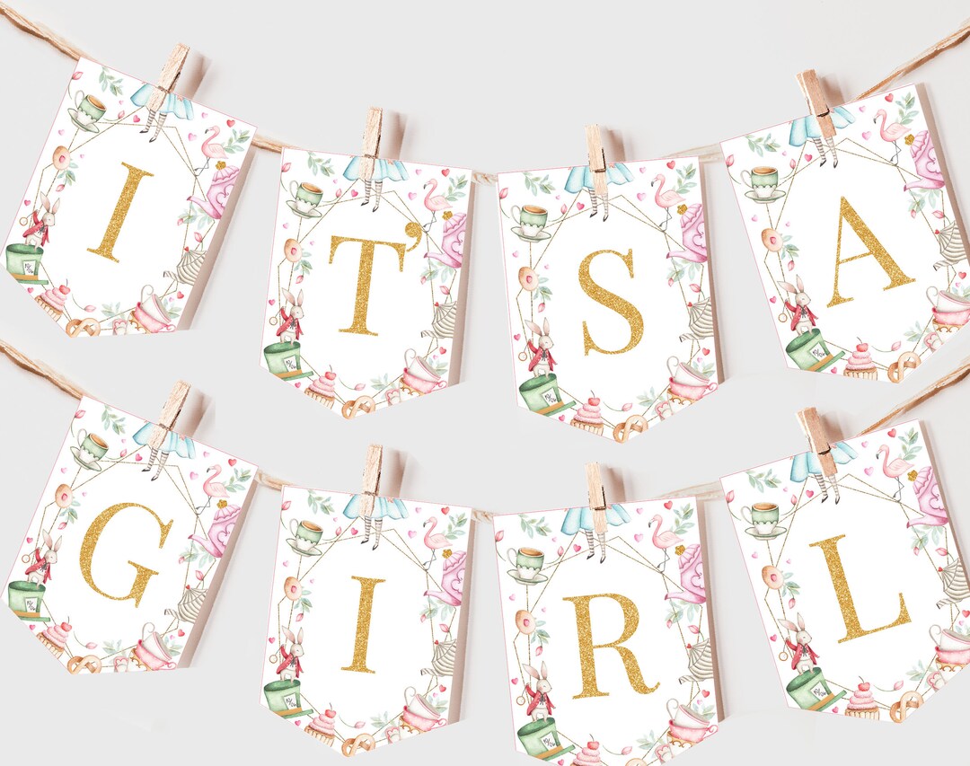 Alice in Wonderland Banner Onederland Girl Baby Shower Decor Mad Hatter ...