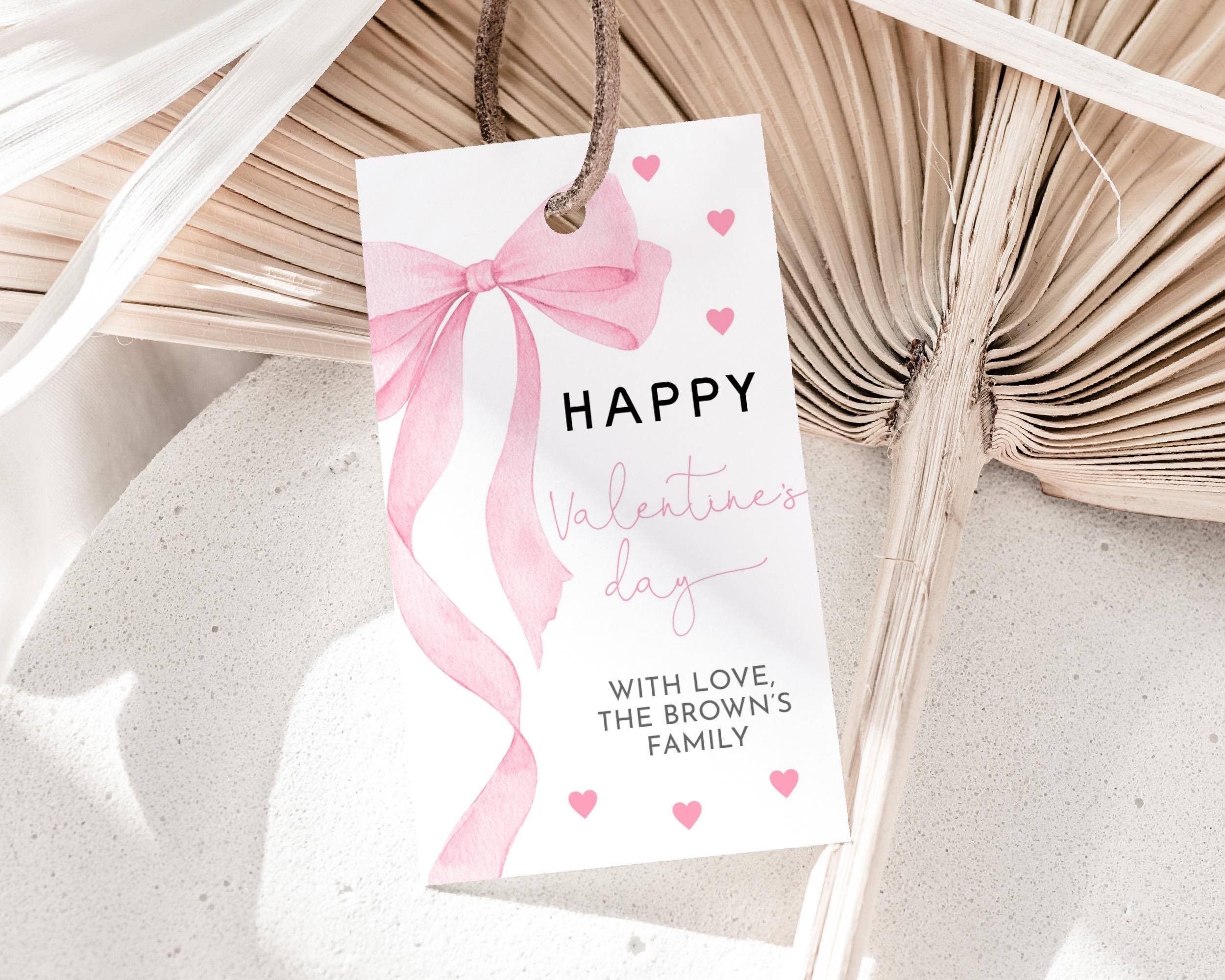 Valentines Day Gift Tag Pink Coquette Bow Happy Valentine Tags Heart ...