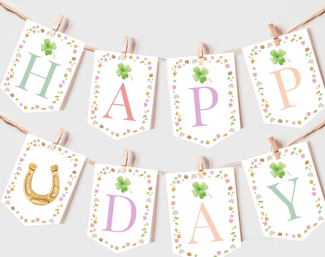 St Patricks Day Birthday Banner Boy Girl 1st Lucky One Birthday Party ...