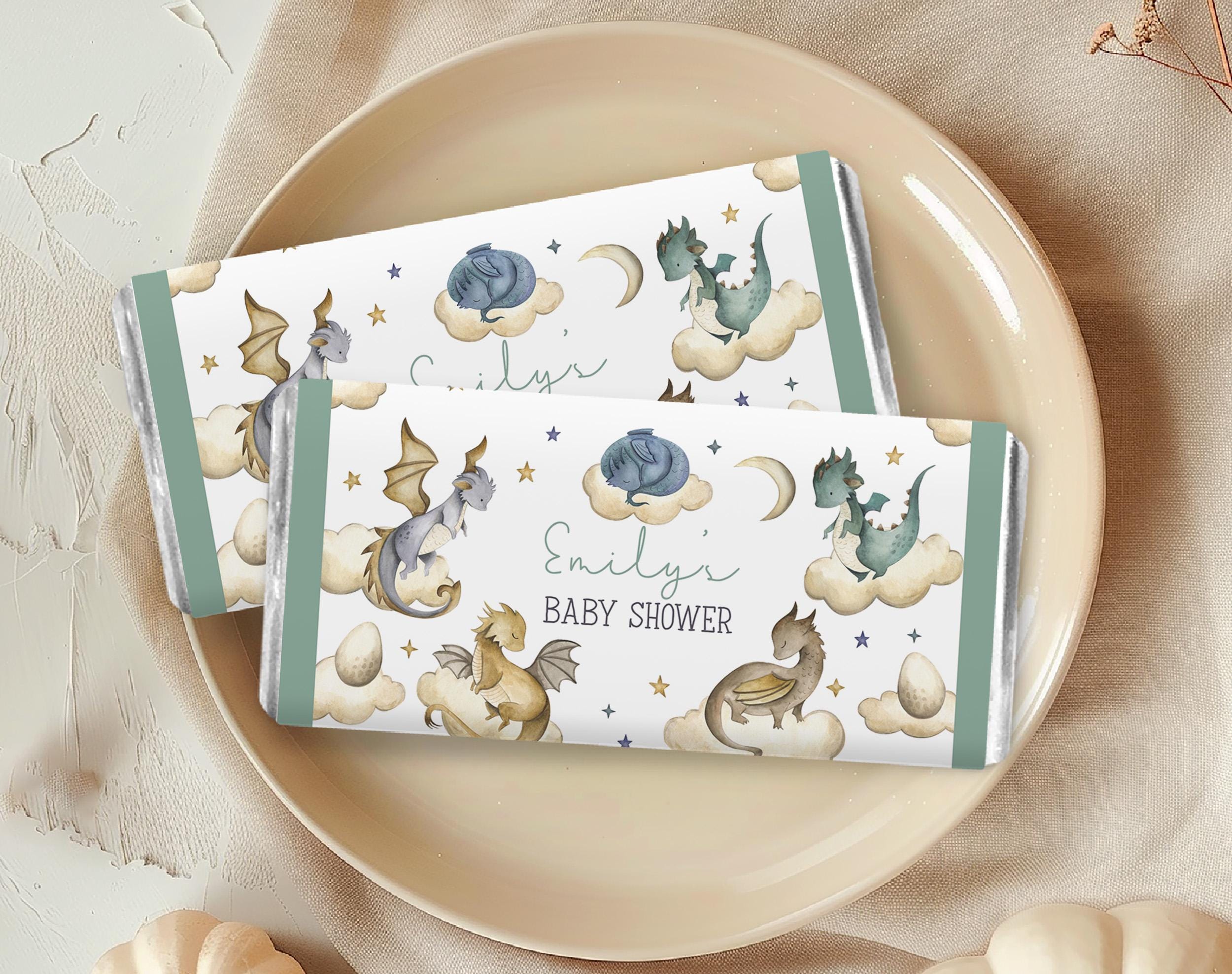 Dragon Baby Shower Chocolate Wrapper Blue Green Dragons Party Decor ...