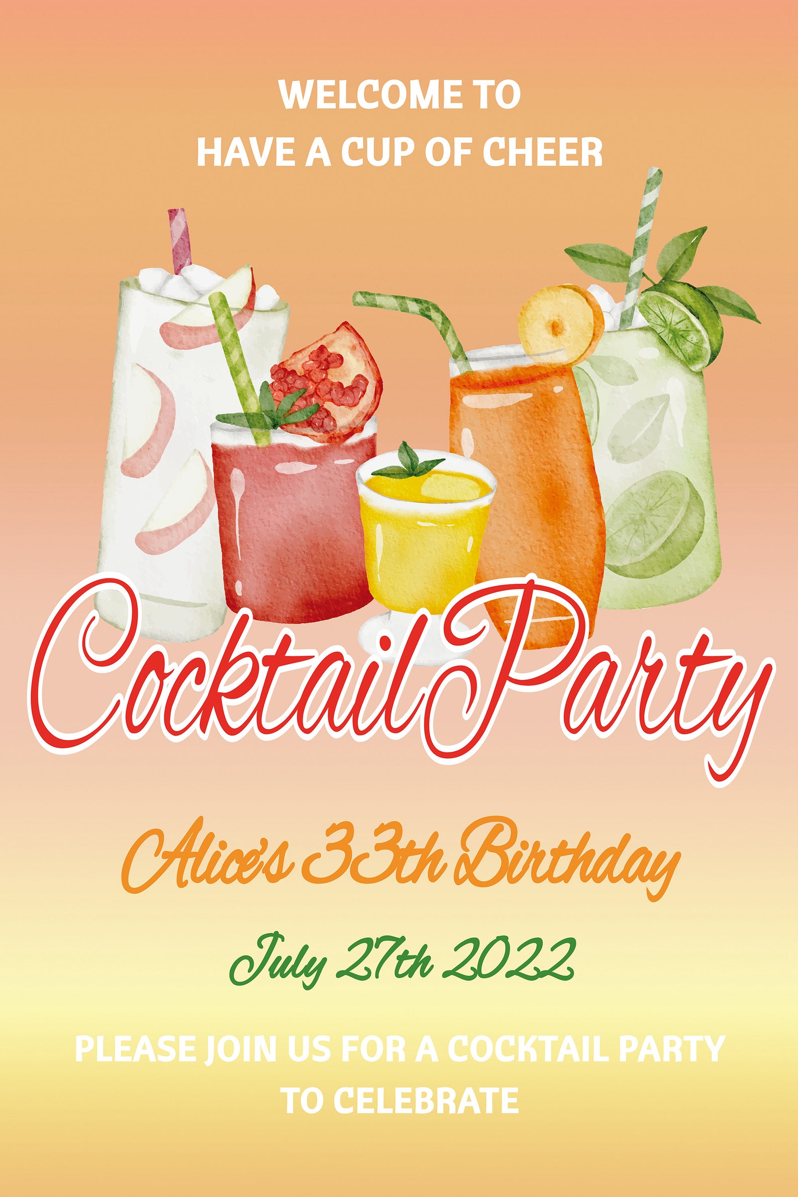 Cocktail Party Welcome Sign Birthday Decor Sip Sip Hooray - Etsy