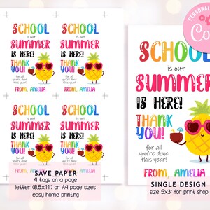 Schools Out Summer is Here Thank You Favor Tags End of School - Etsy
