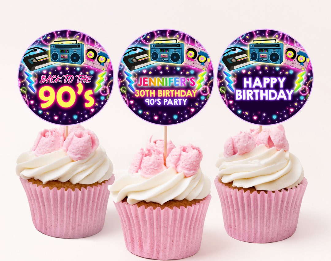 90s Party Cupcake Toppers 40th Birthday Decor 80s Retro Back 1990s ...