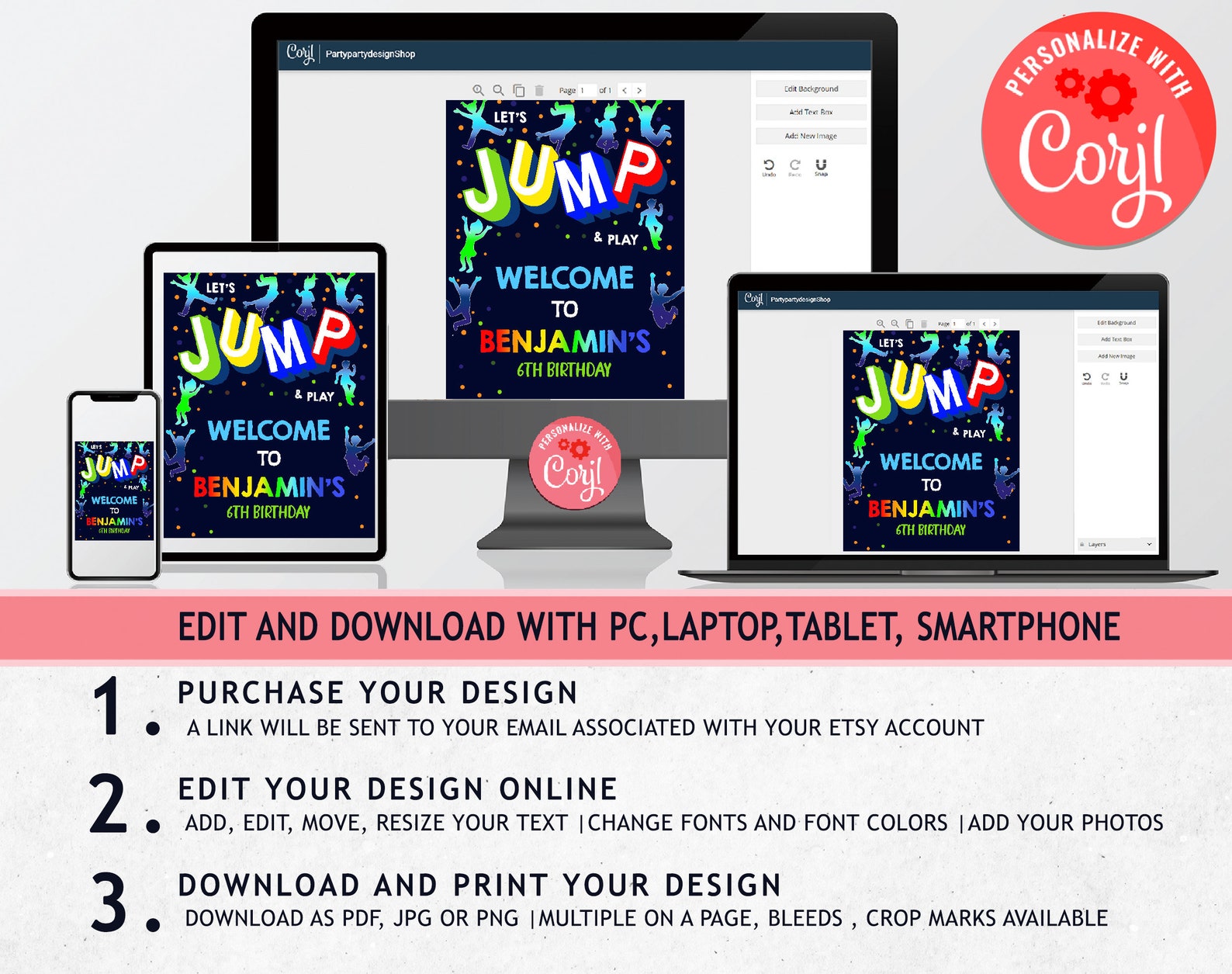 Jump Birthday Party Welcome Sign Poster Trampoline Banner Let's House ...