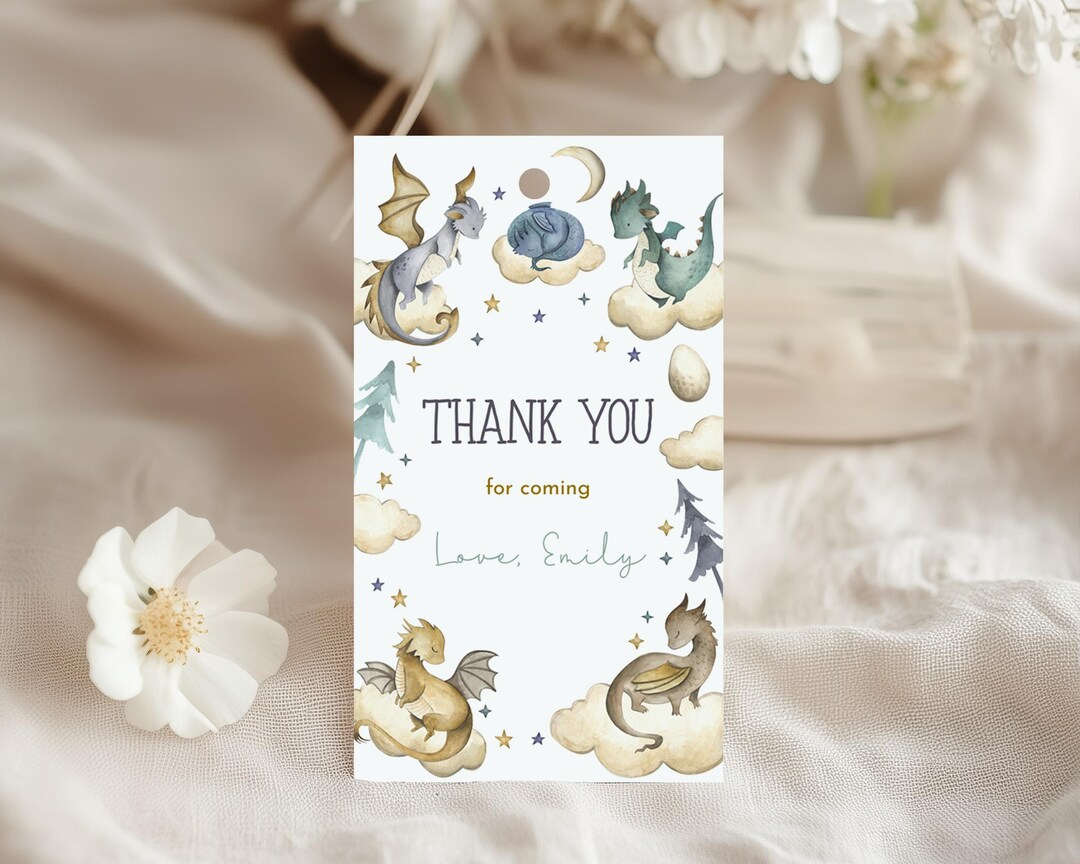 Dragon Favor Tags Magical Fantasy Dragons Birthday Baby Shower Gift Tag ...