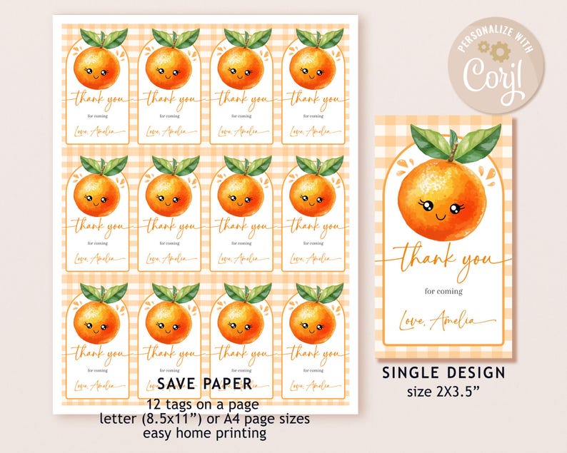 Little Cutie Birthday Gift Tag Orange Baby Shower Favor Tags Clementine ...