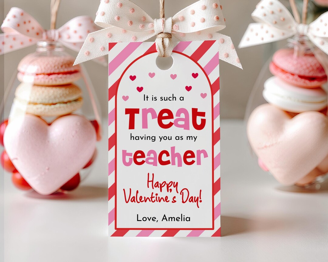 Such a Treat Having You as My Teacher Valentine's Day Tags, Red Pink ...