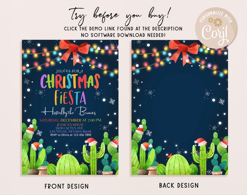 Christmas Fiesta Invitation, Mexican Cactus Christmas Party Invite ...