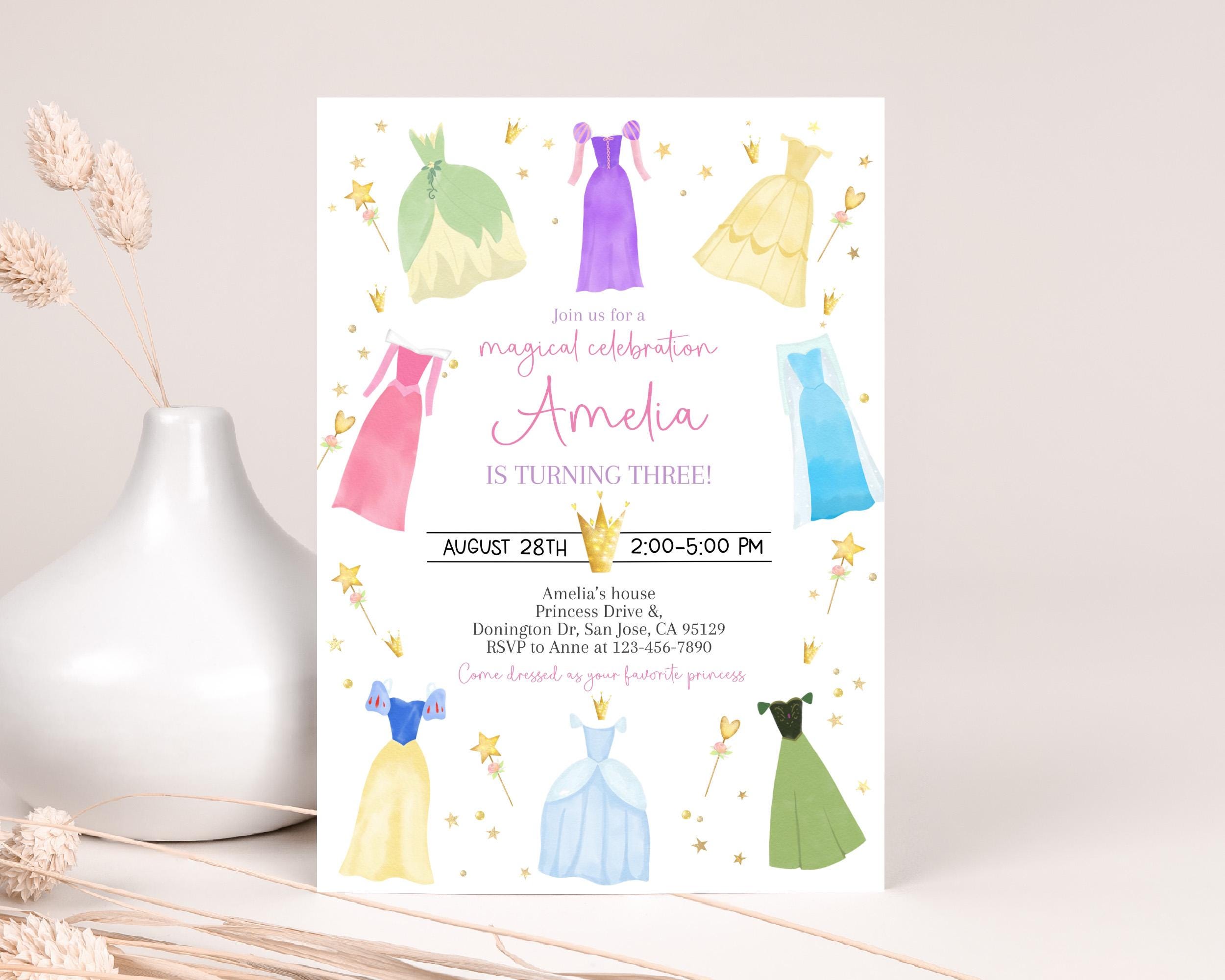 Princess Birthday Invitation Once Upon a Time Princess Dresses Invite ...