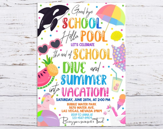 End of School Invitation Kick off to Summer Party Invites | Etsy