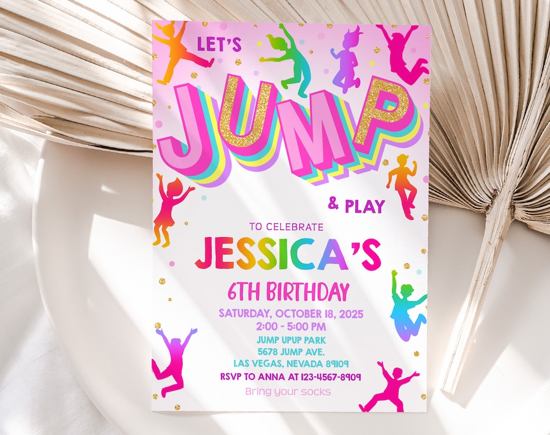 Jump Invitation Birthday Party Invite Trampoline Bounce Let's House Boy ...