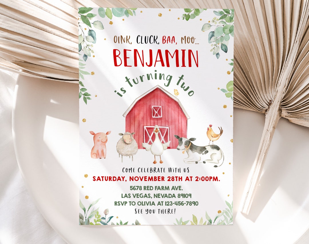 Farm Birthday Invitation Barn Animals Boy Girl Birthday Party Invite ...