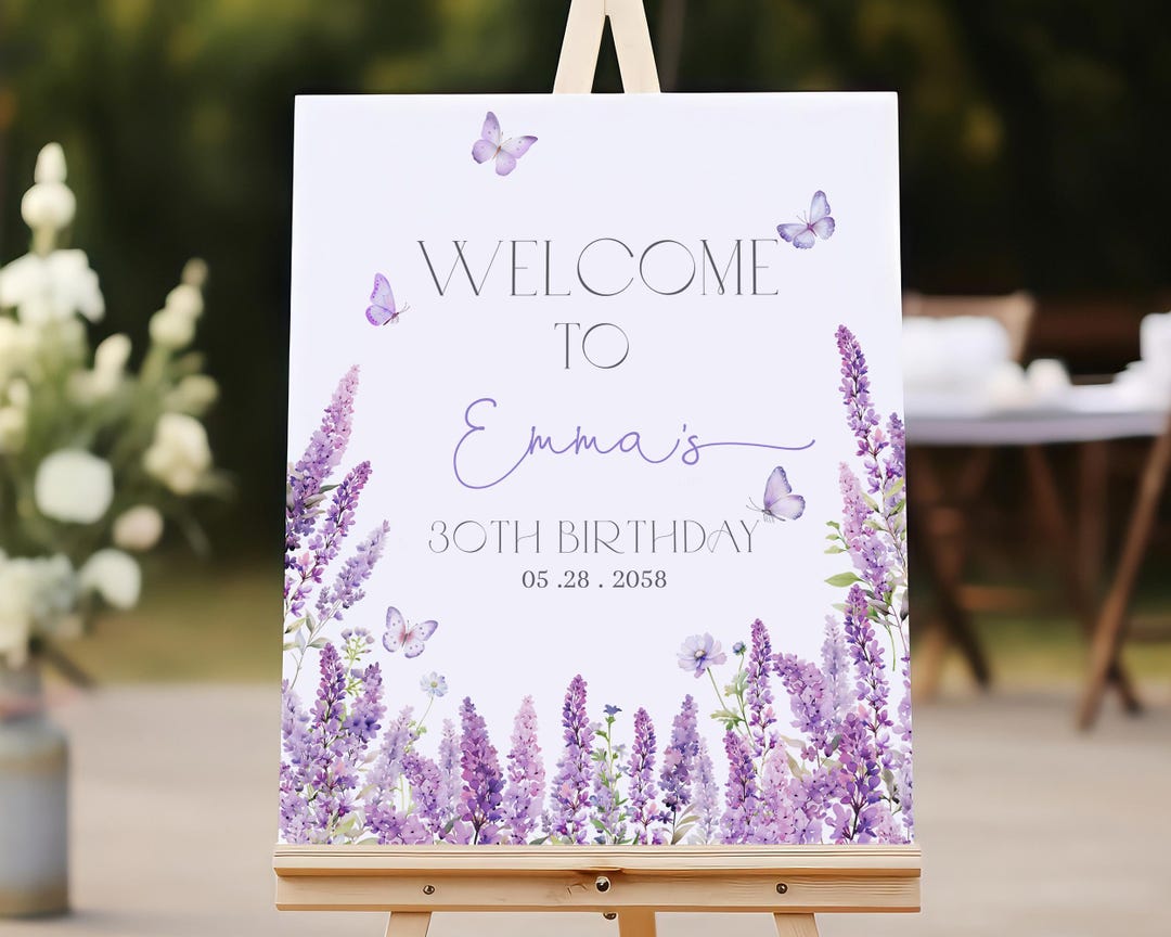 Lavender Birthday Welcome Sign Pastel Floral Lilac Butterfly Poster ...