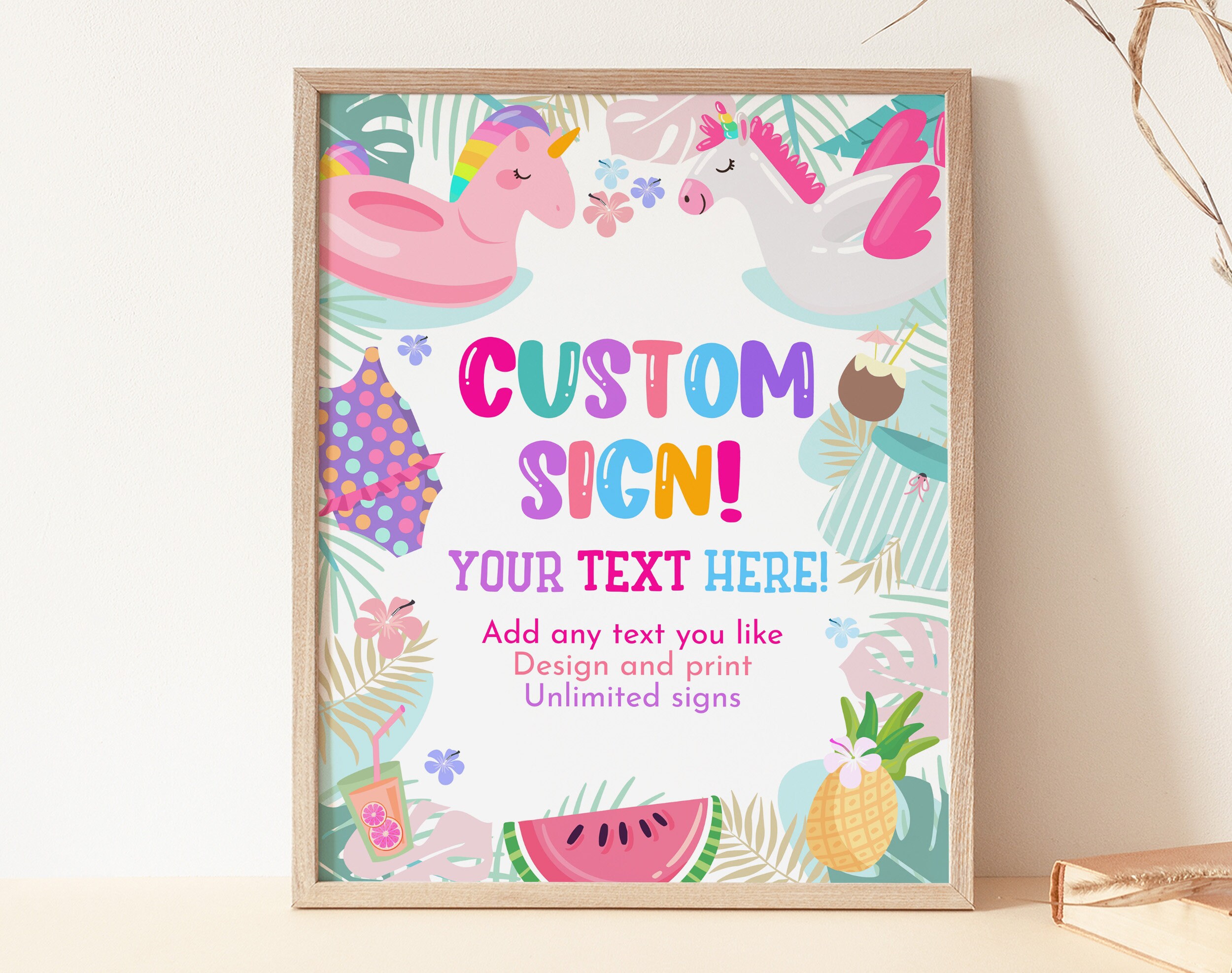 Unicorn Pool Party Birthday Custom Sign Summer Swimming Party Table ...