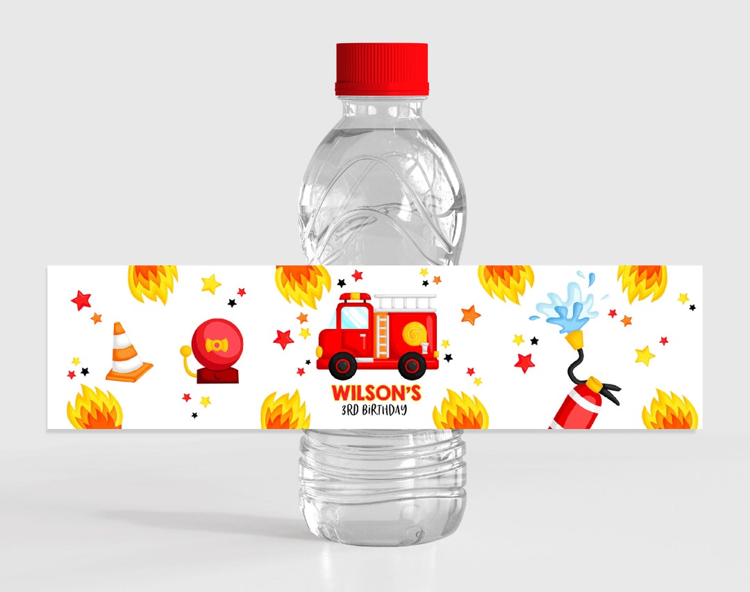 Firetruck Water Bottle Label Firefighter Drink Labels Fireman - Etsy