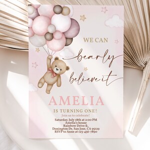 Teddy Bear Birthday Invitation First 1st Party Invite Girl Any Age We ...