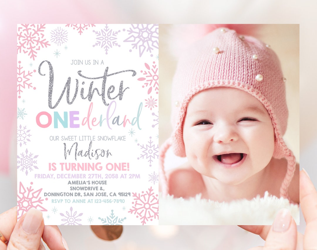 Snowflake Birthday Photo Invitation, Winter Onederland Party Invite ...