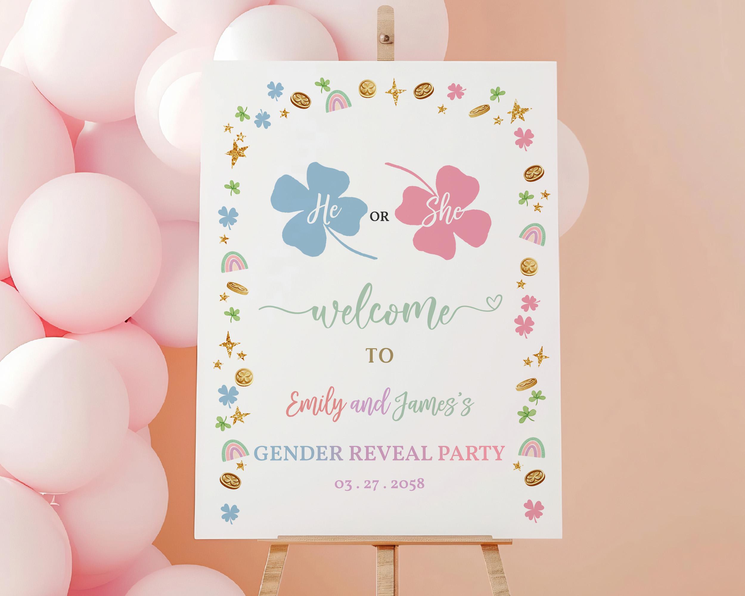 St Patricks Day Gender Reveal Welcome Sign Little Lucky Charm Baby ...