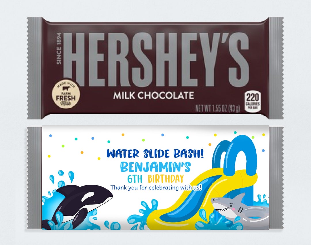 Waterslide Chocolate Wrapper Boy 1st Birthday Party Decor Blue Water ...