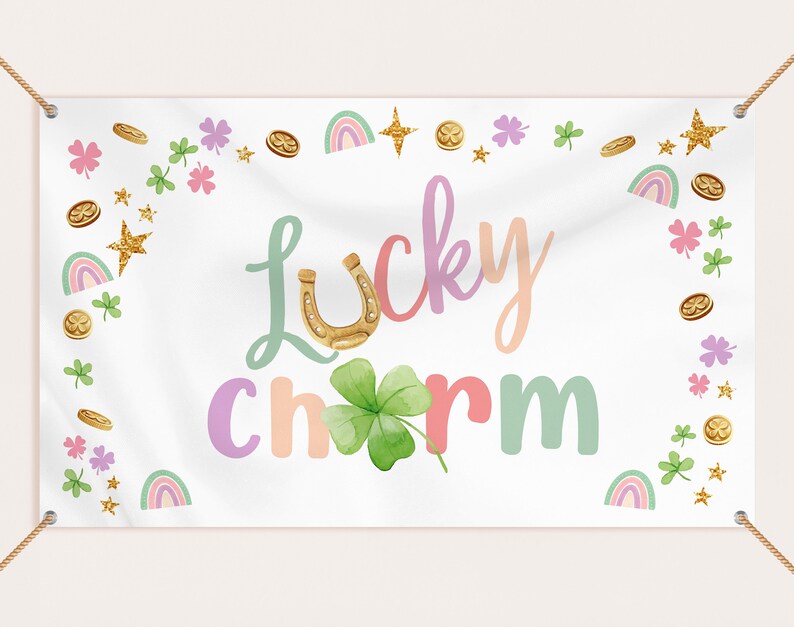 St Patrick's Day Backdrop Banner, Lucky Charm Girl Baby Shower Vinyl ...