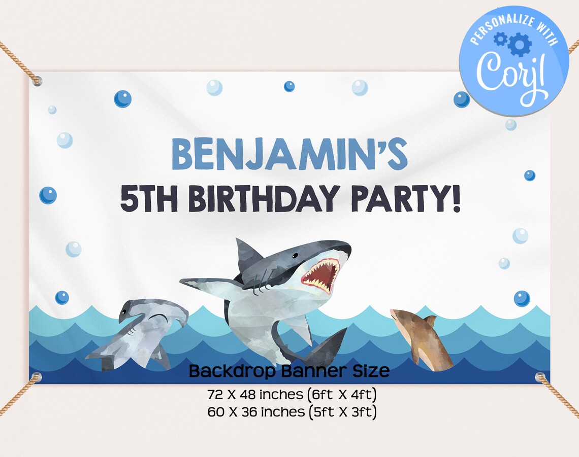 Shark Birthday Backdrop Banner Boy Birthday Party Decor Under the Sea ...