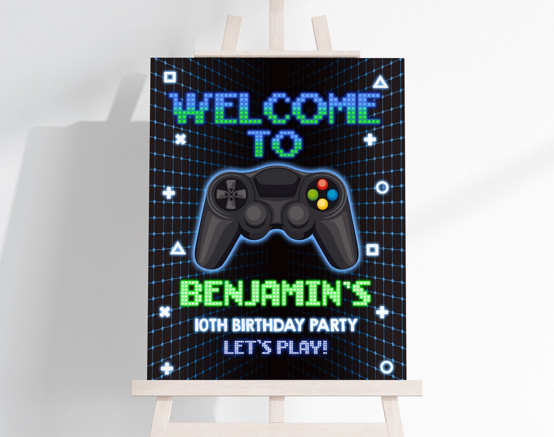 Video Game Welcome Sign Birthday Party Poster Pixel Arcade Porch Sign ...