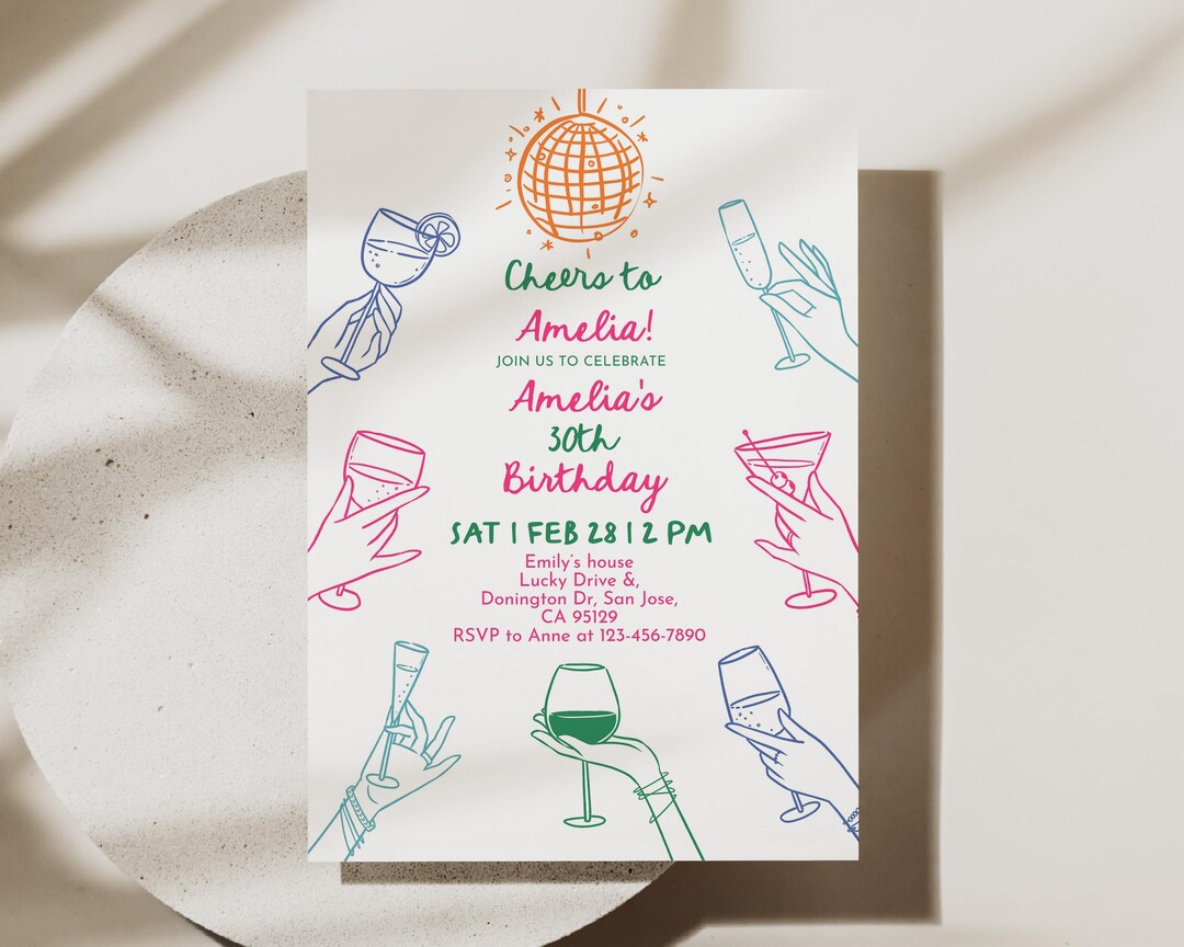 Hand Drawn Scribble Birthday Invitation Handwritten Colorful Cocktail ...