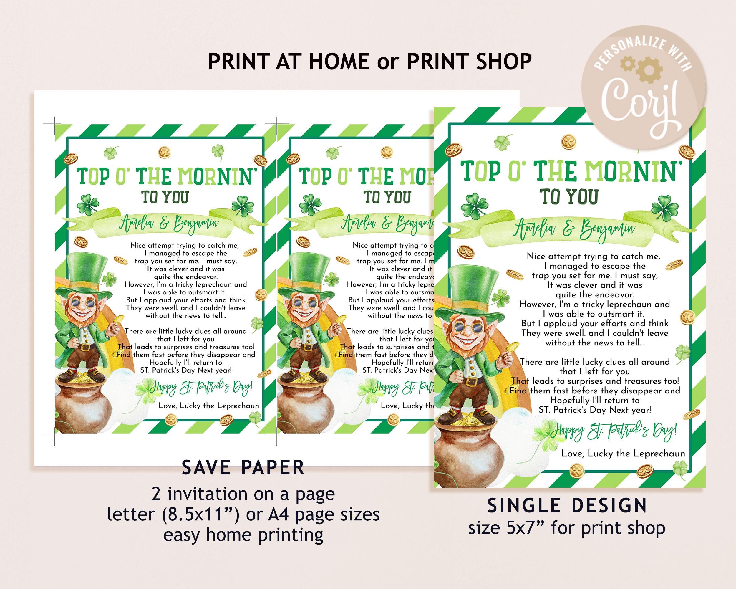 Printable Leprechaun Letter, St Patrick's Day Trap Note for Kids ...