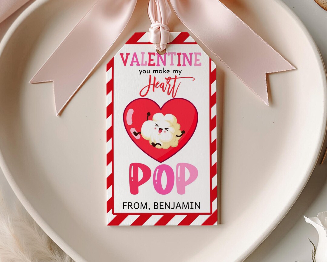 Popcorn Valentines Day Gift Tags You Make My Heart POP Valentine Favor ...
