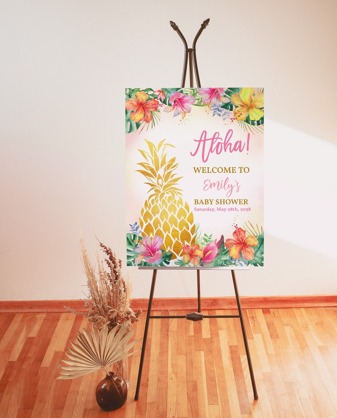 Aloha Baby Shower Welcome Sign Hawaiian Tropical Luau Gender Neutral ...