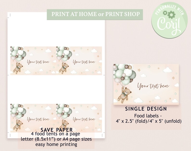 Teddy Bear Food Labels Fall Baby Shower Food Tent Cards Boho - Etsy