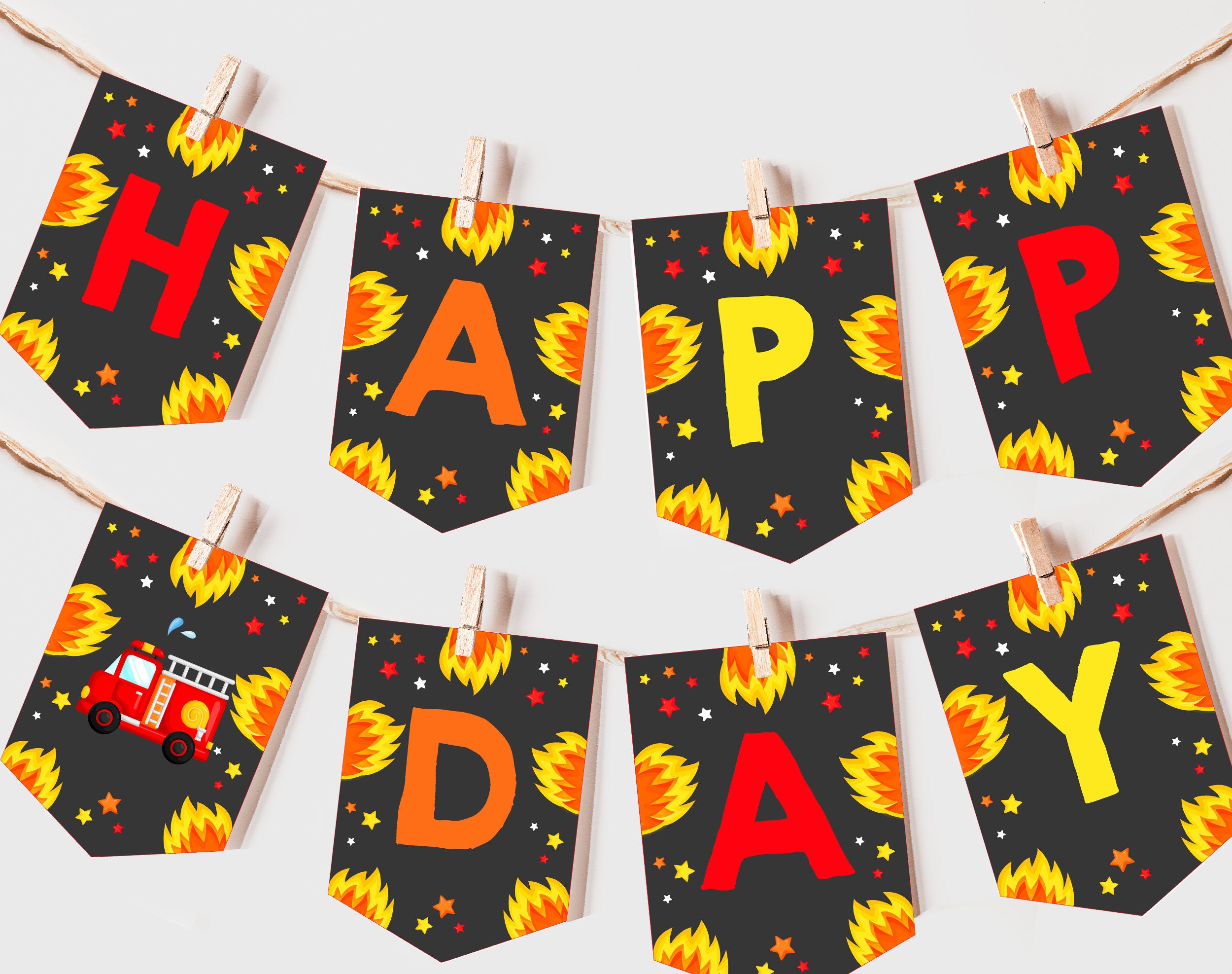 Firetruck Birthday Banner Boy First Birthday Party Decor Fireman ...