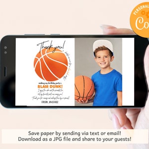 Basketball Photo Thank You Card Boy Girl Birthday Party Sports Team All ...