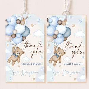 Teddy Bear Birthday Gift Tags Beary First Boy Birthday Party Favor Tags ...