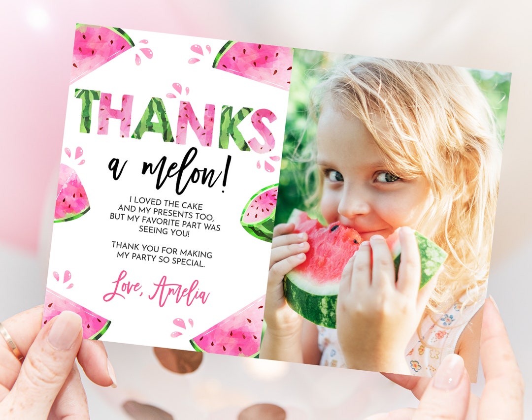 Watermelon Photo Thank You Card One in a Melon Girl First Birthday ...
