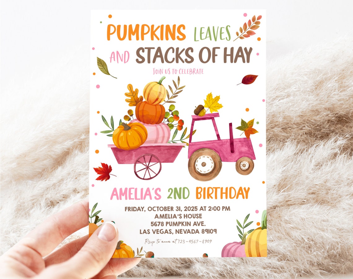 Little Pumpkin Truck Birthday Invitation Fall Pumpkin Patch Invite Girl ...