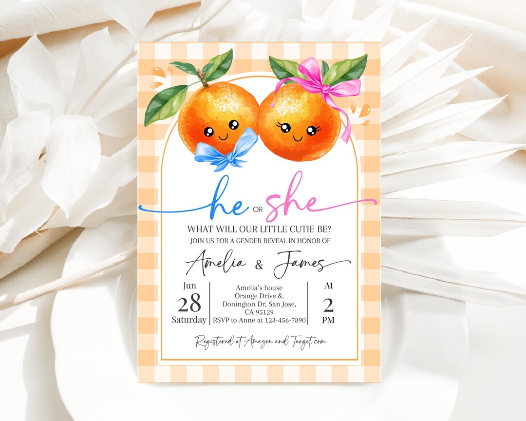 Orange Gender Reveal Invitation A Little Cutie is on the Way Citrus ...