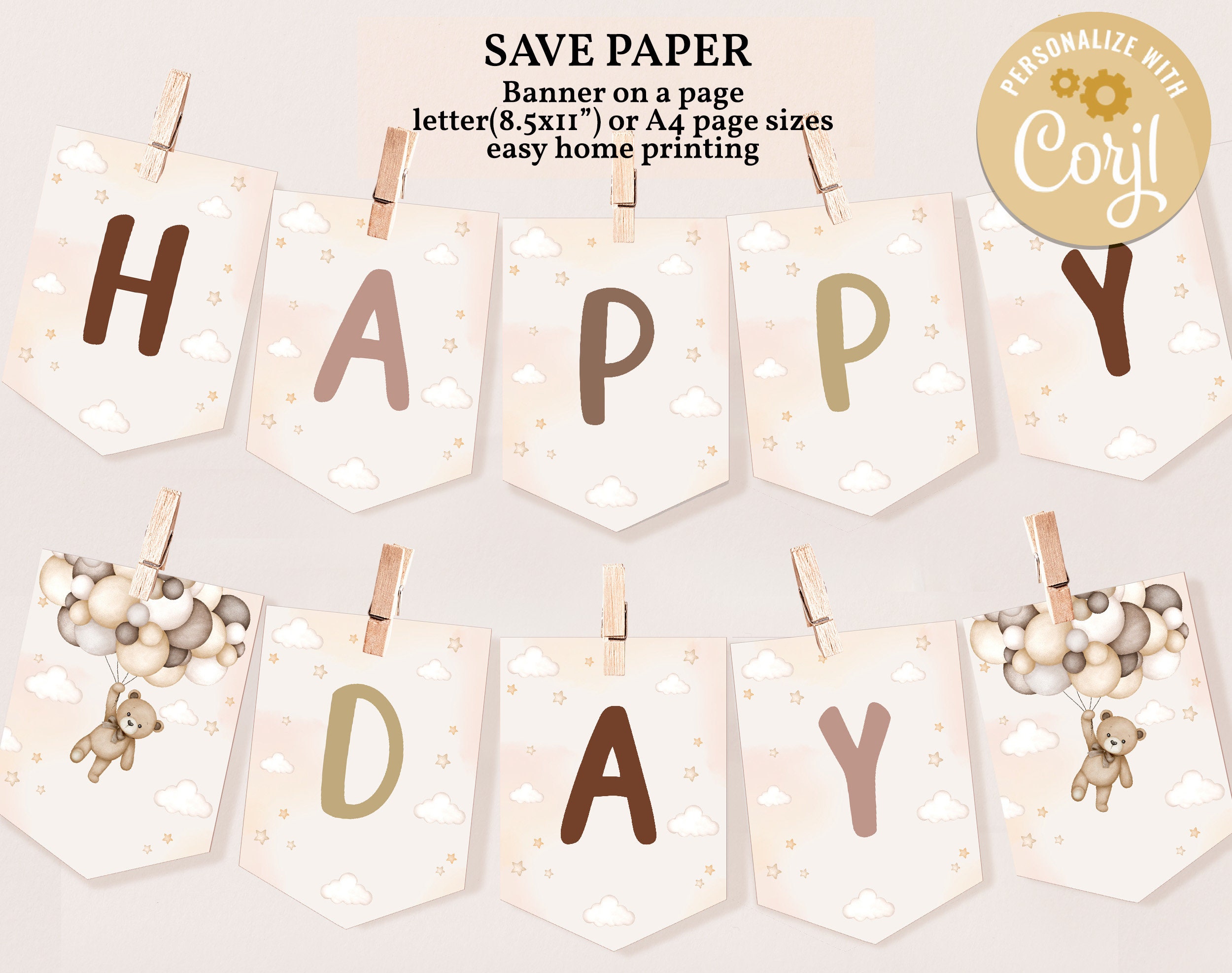 Teddy Bear Birthday Banner Boy Girl 1st Birthday Party Decor Neutral ...