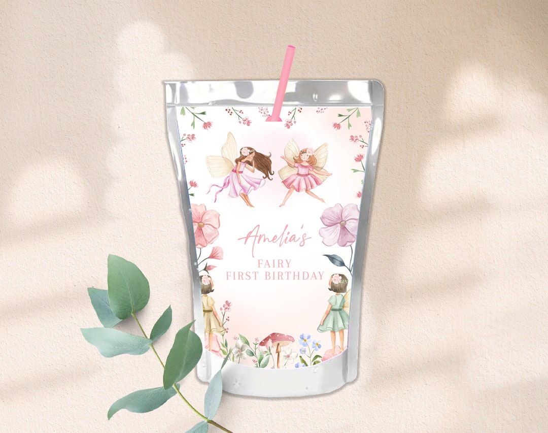 Fairy Juice Pouch Labels Girl 1st Birthday Decor Whimsical Enchanted ...