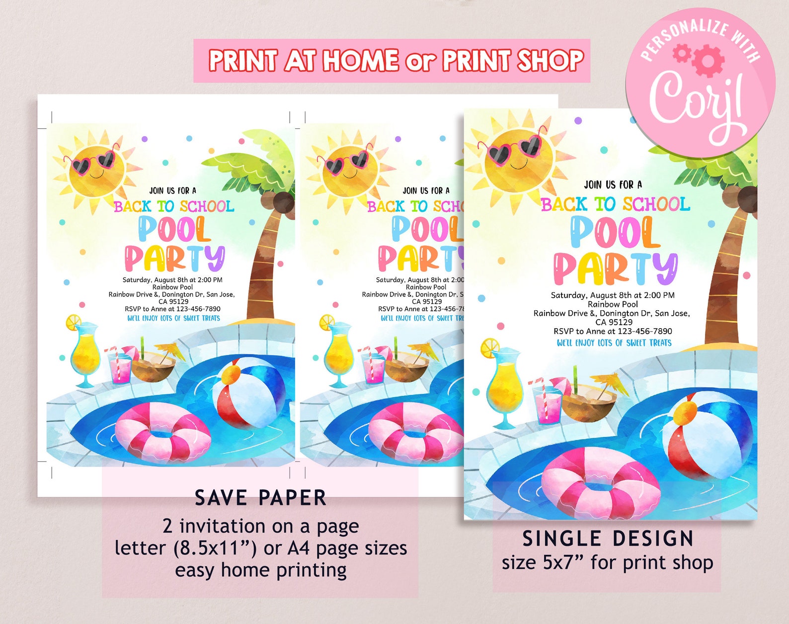 Back to School Invitation End of Summer Pool Party Invites - Etsy